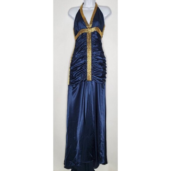 Riva Designs | Dresses | Riva Designs Womens Navy Blue Gold Beaded ...